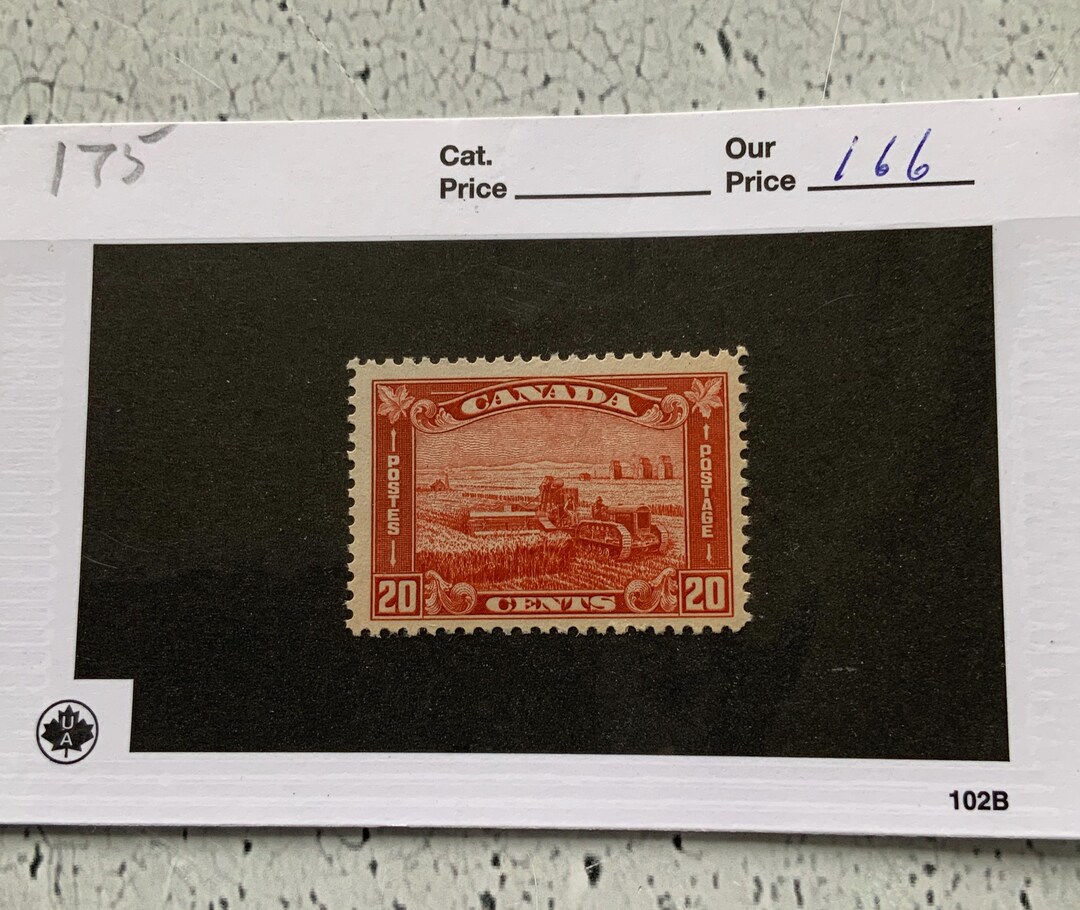 1930 Harvester Stamp Canada 20 Cents. Never Used. Orange. White ...