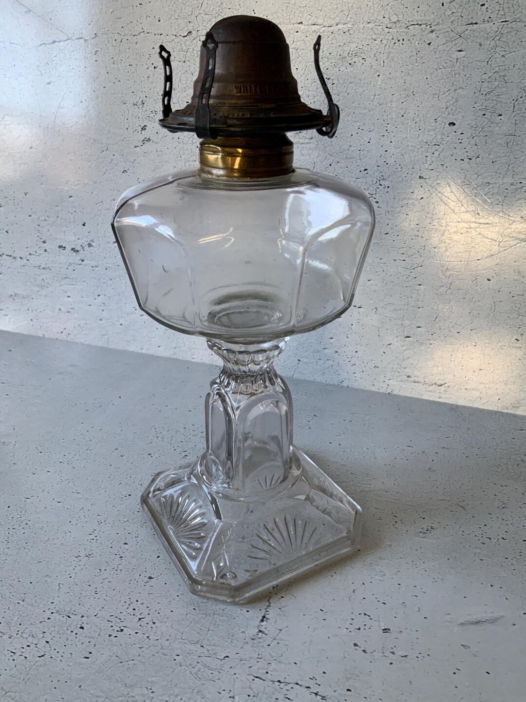 Oil Lamp. Dominion Glass 1900’s. Pressed Glass. Octagon. Square Base ...