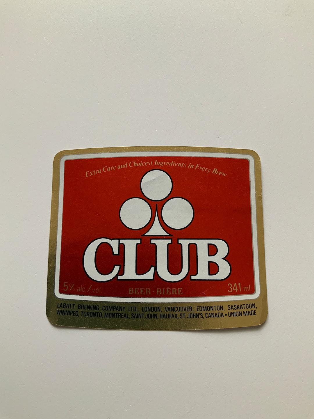 Club Beer Label. Labatt’s. Unused Labels. Unglued. Labatt Brewing ...