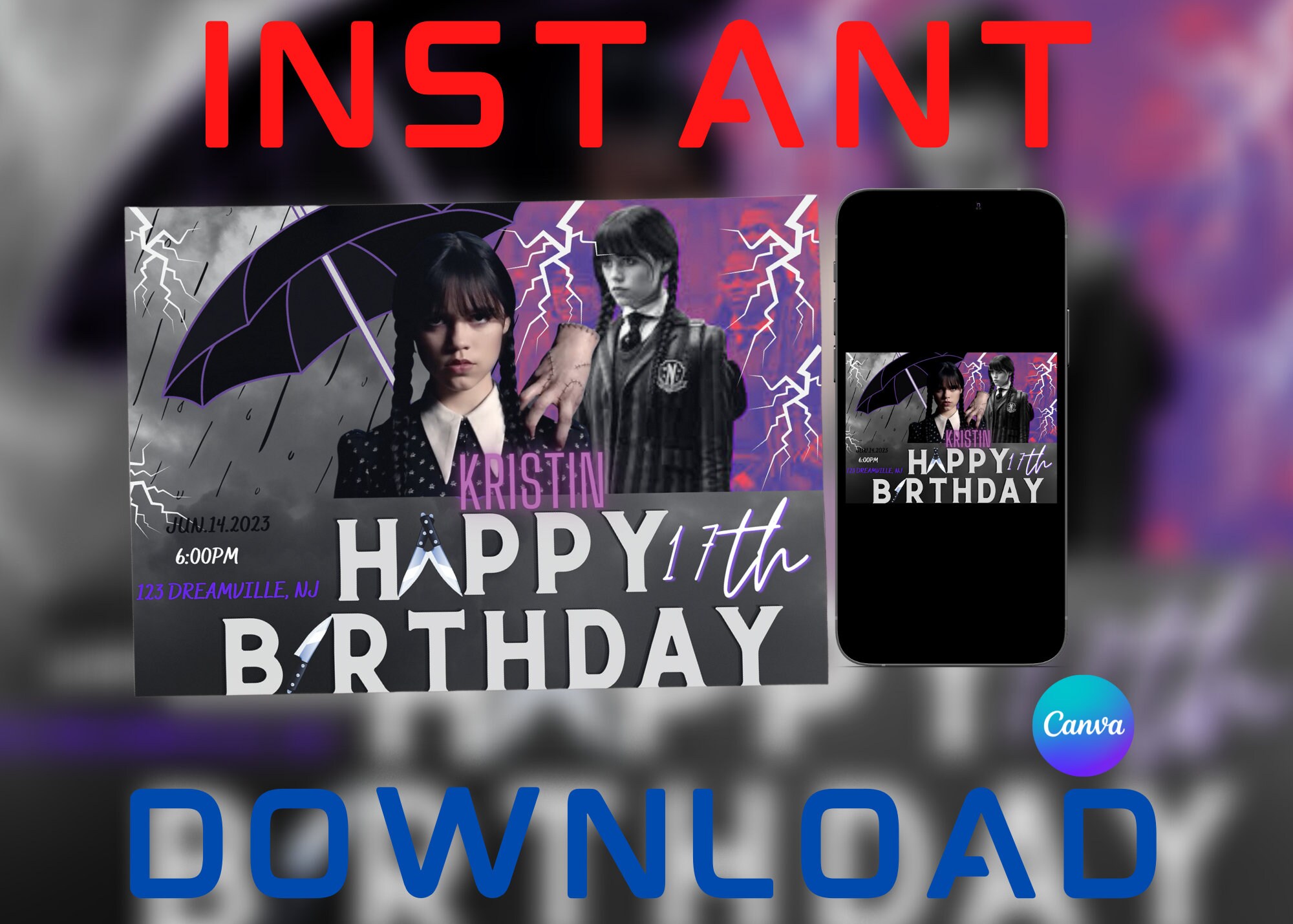 Editable Invitation, Netflix, Wednesday Addams, E-vite, Birthday ...