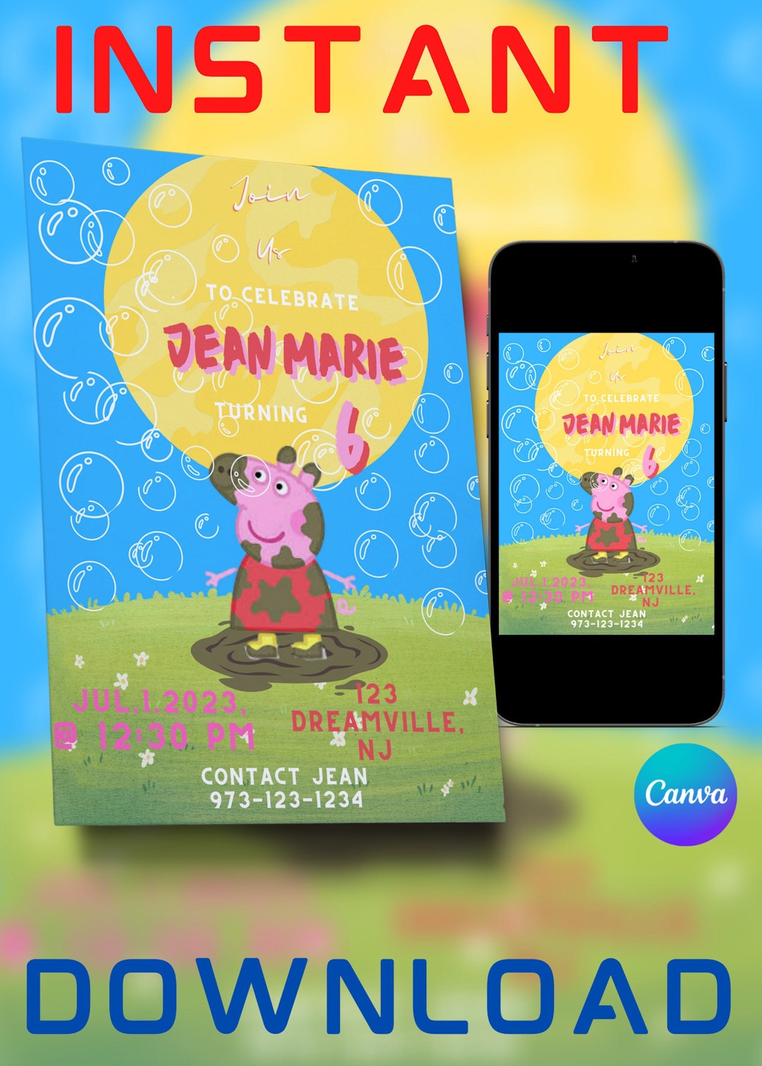 Editable Birthday Digital Invitation, Peppa Pig Birthday Invite, E-vite ...