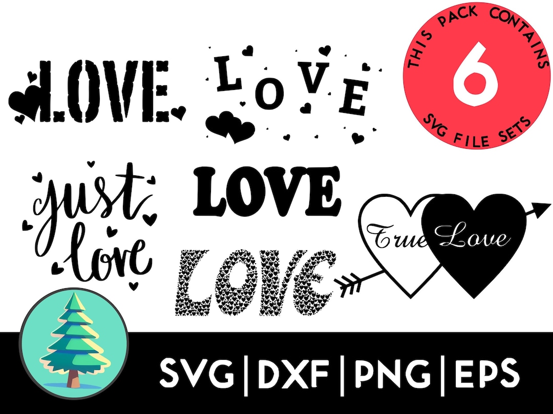 Love Bundle of 6 Cut Files , Love Text Clipart, Love Writing Svg ...
