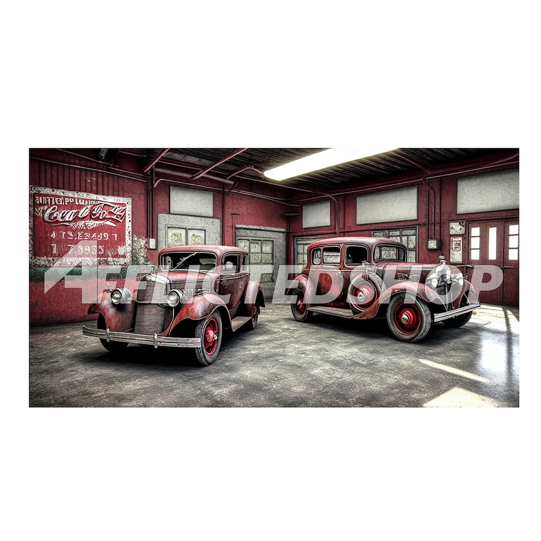 1930s Auto Mechanic Workshop With Two Red Cars Digital Download - Etsy