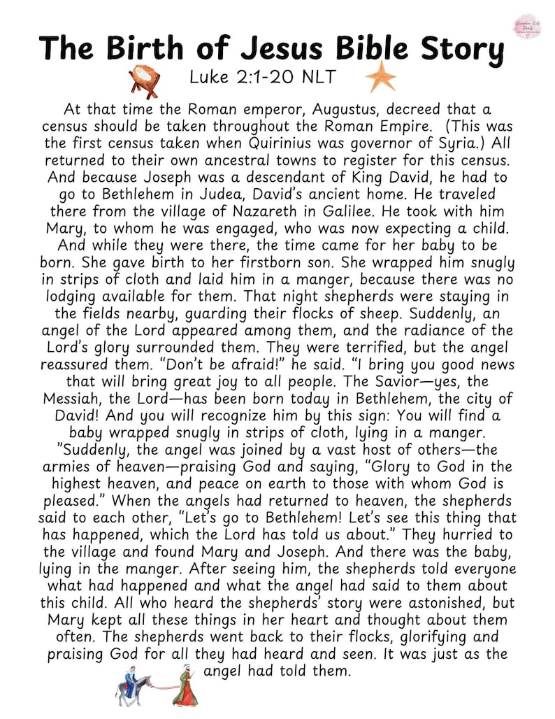 The Birth of Jesus Bible Lesson for Kids, Sunday School Printables ...