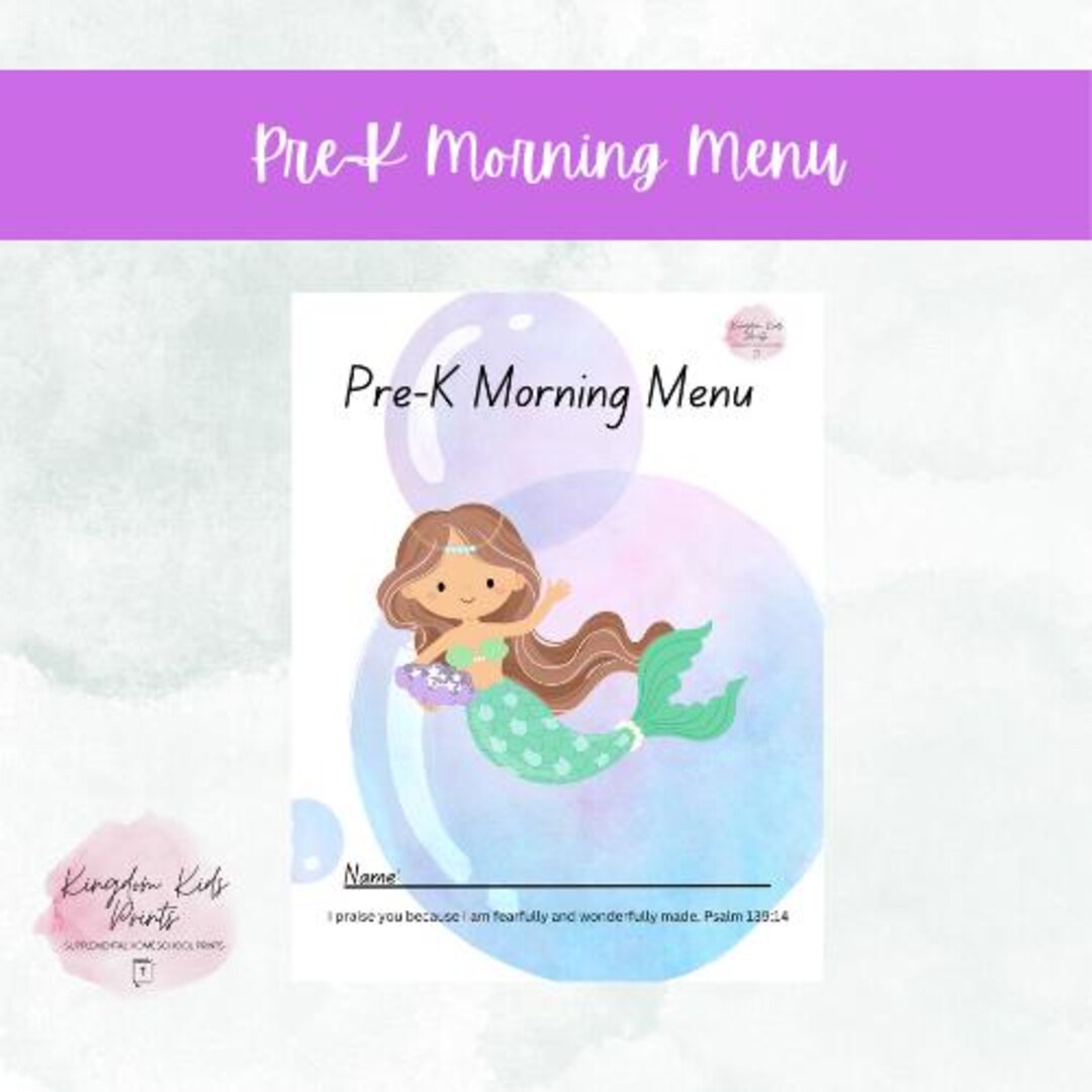 Mermaid-themed Prek Homeschool Morning Menu | Fun & Engaging Daily ...