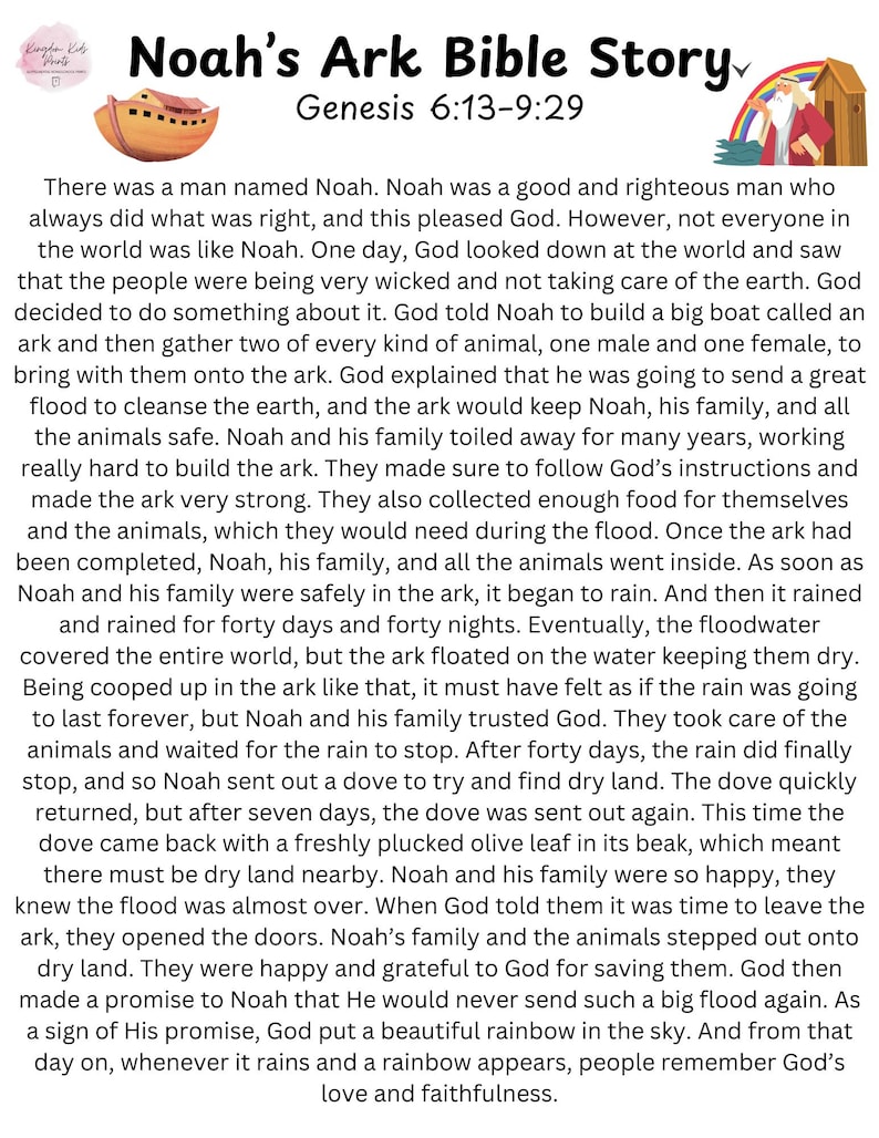 Noah's Ark Kids Bible Lesson: Sunday School Printables (PDF) - Etsy