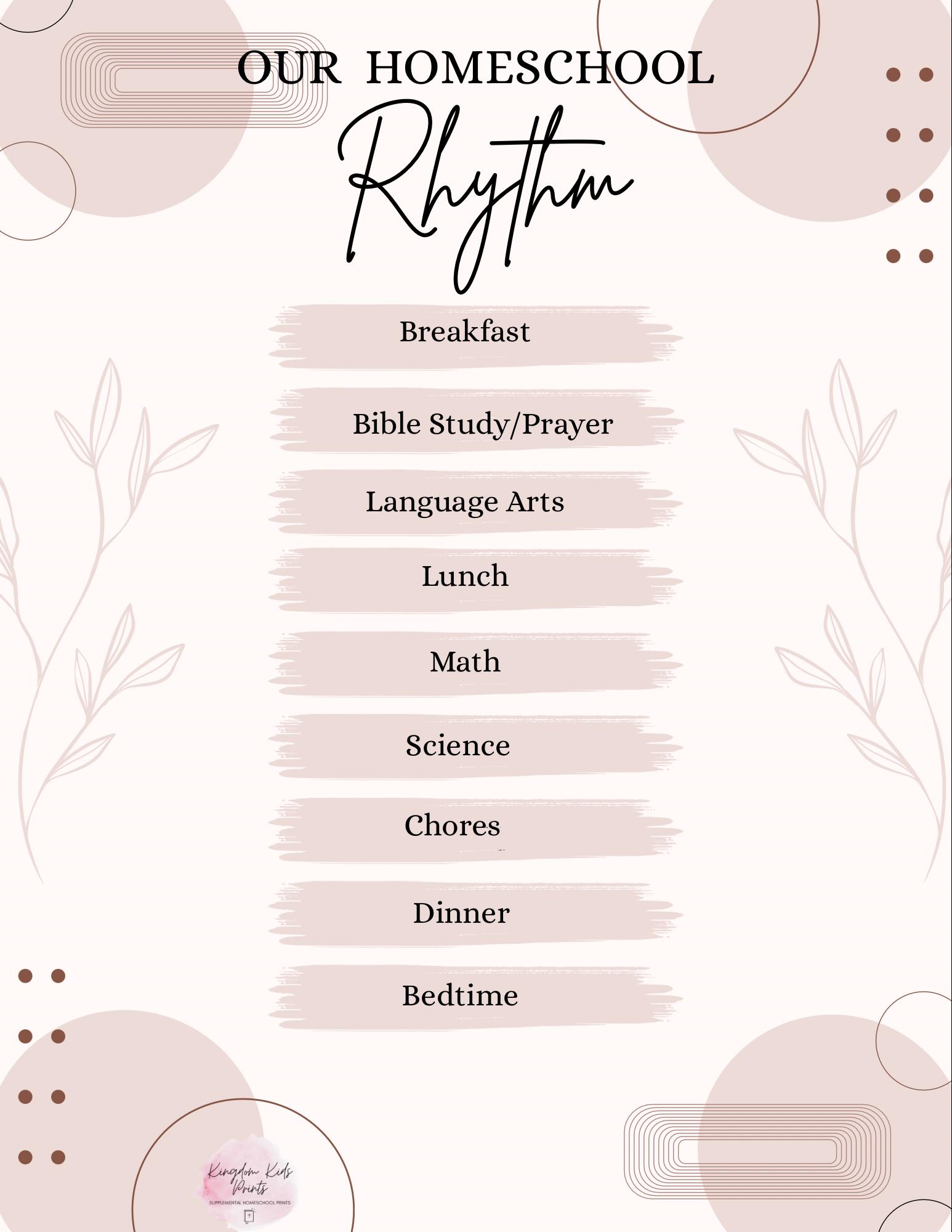Daily Homeschool Rhythm Printable | Christian Homeschool Planner ...
