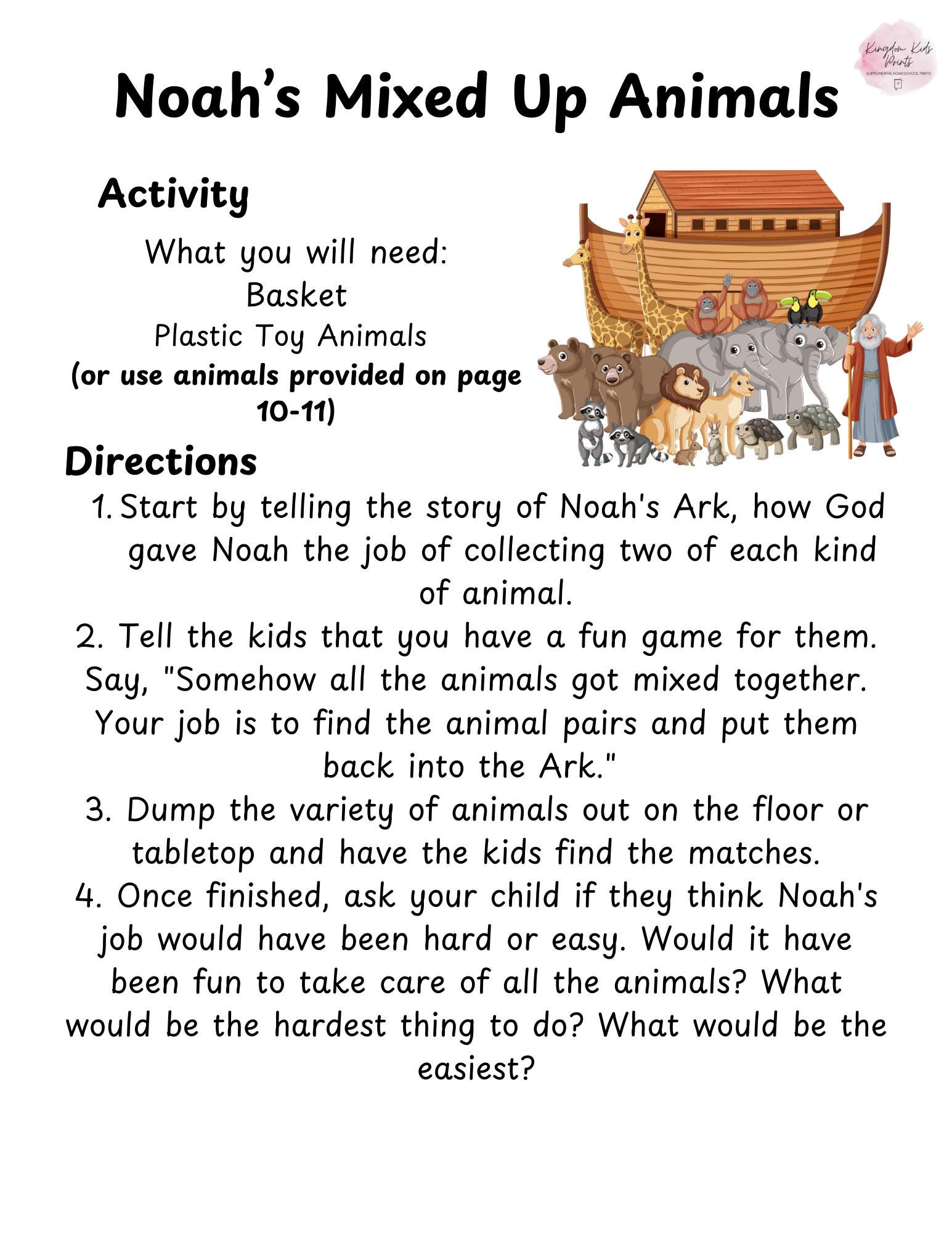 Noah's Ark Kids Bible Lesson: Sunday School Printables (PDF) - Etsy