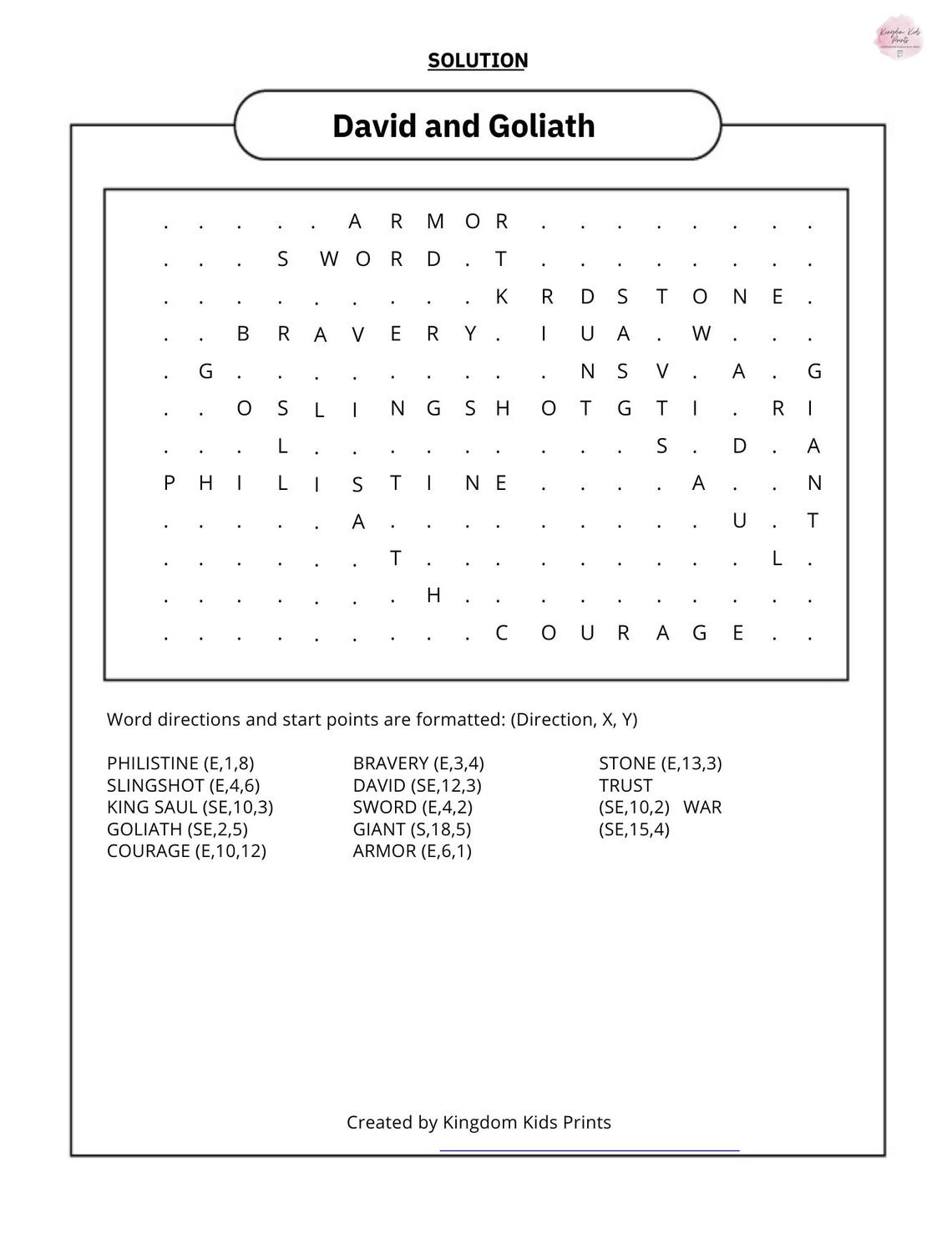 David and Goliath Kids Bible Lesson: Sunday School Printables (digital ...