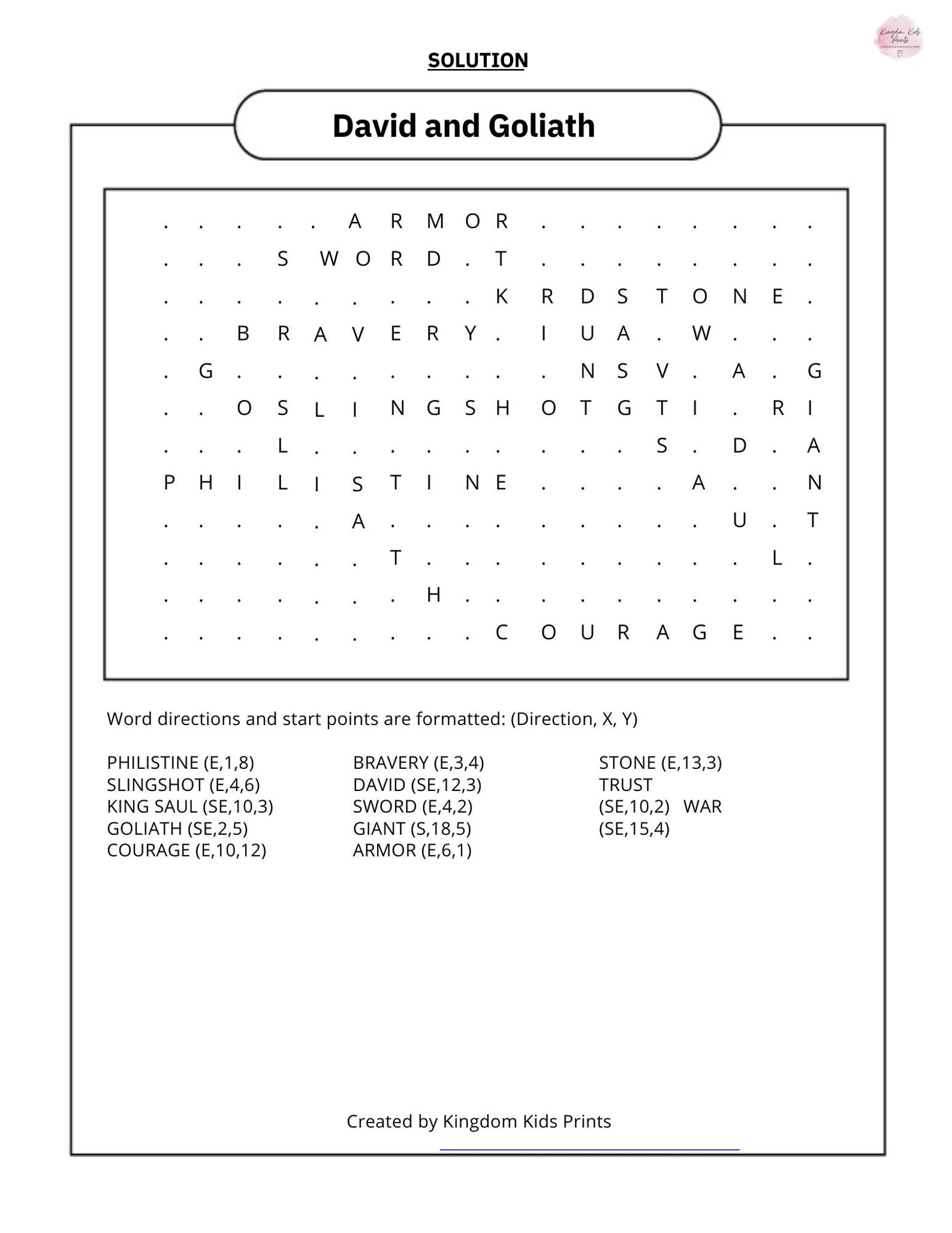 David and Goliath Kids Bible Lesson: Sunday School Printables (digital ...