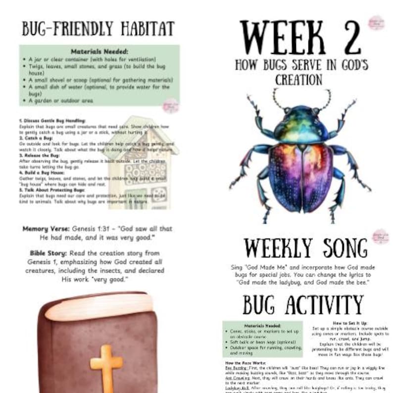 Christian Bugs Unit Study: Homeschool Printable (pre-k - 1st) - Etsy