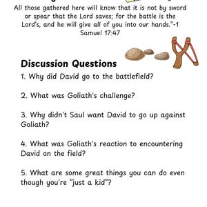 David and Goliath Kids Bible Lesson: Sunday School Printables (digital ...