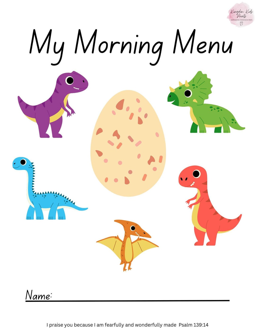 Dinosaur Morning Menu Printable: Homeschool Preschool (digital Download ...