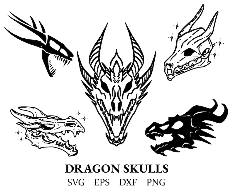 Dragon Skull SVG Dragon Skeleton PNG Dark Fantasy Clipart Cricut Cut ...