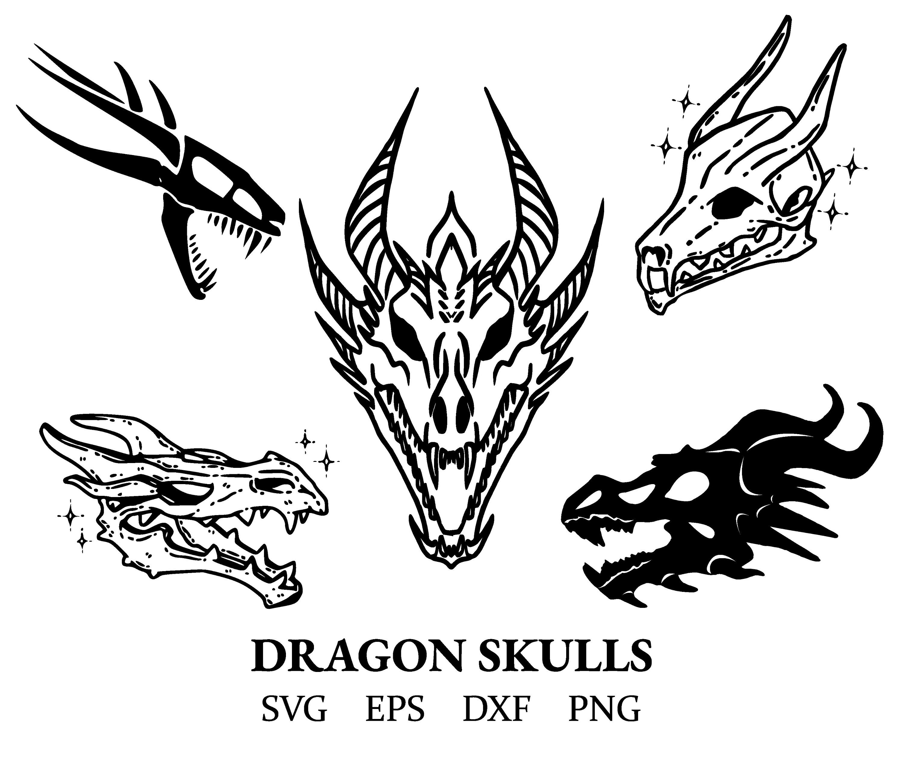 Dragon Skull SVG Dragon Skeleton PNG Dark Fantasy Clipart Cricut Cut ...
