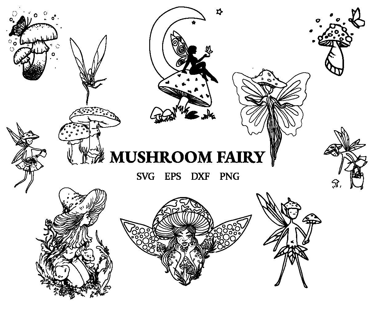Mushroom Fairy Svg Fairy Clipart Butterfly and Mushroom - Etsy