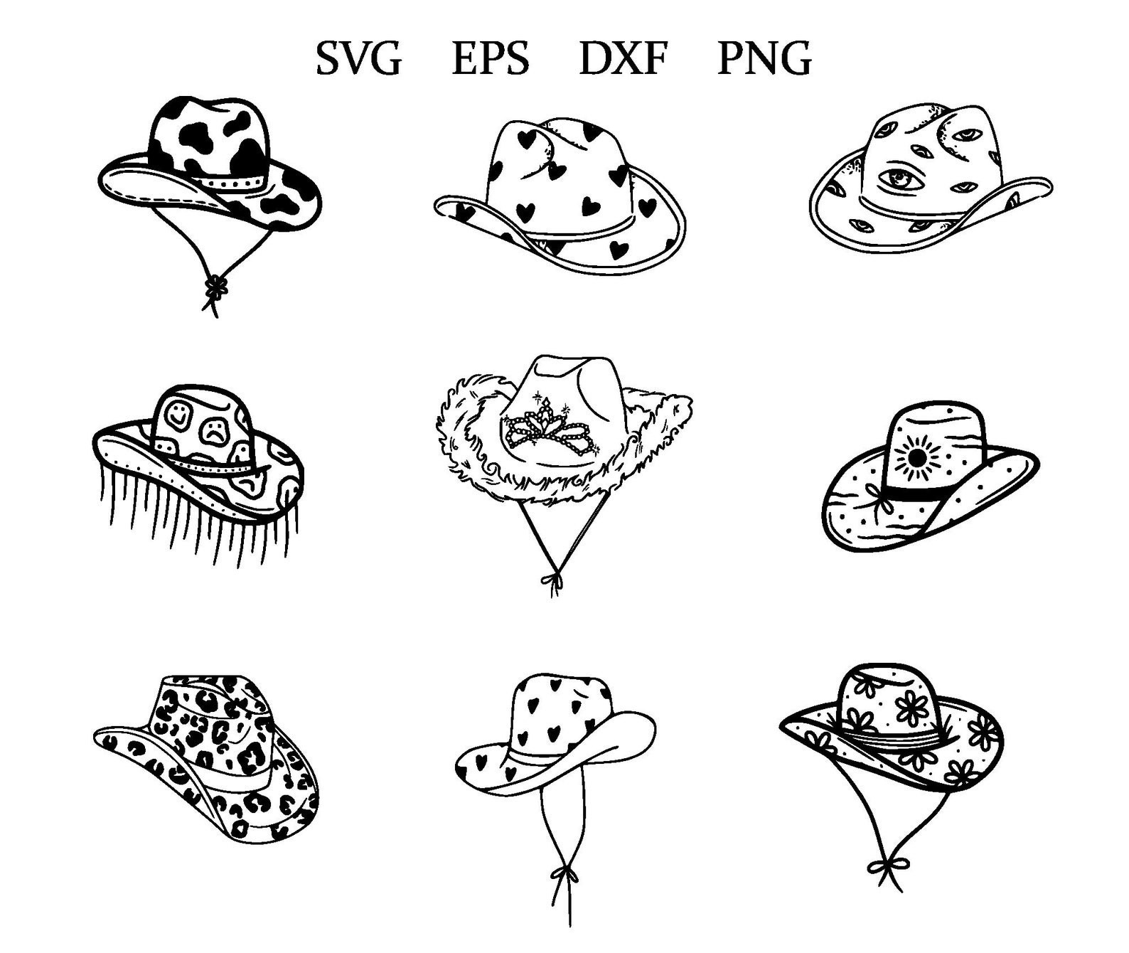 Cowboy Hats Svg Fancy Cowboy Hat Png Eps Dxf - Etsy