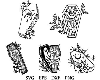 Coffin Svg, Halloween Bundle Svg, Gothic Svg, Coffin With Flowers Svg ...