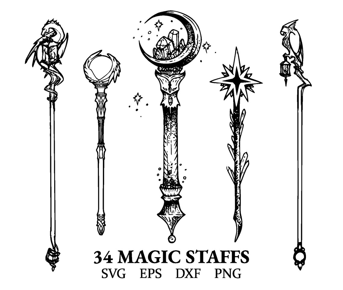 Magic Staffs Svg Wizard Staff Clipart Mystical Staffs Png Eps Dxf ...