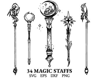 Magic Staff Clipart Stave Clipart Bundle Fairy Tale Wand - Etsy Israel