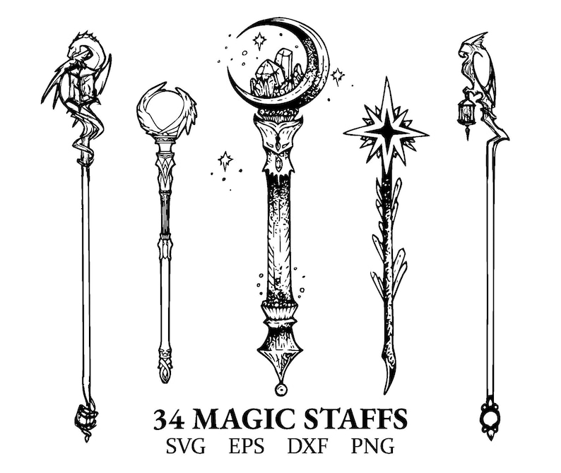 Magic Staffs Svg Wizard Staff Clipart Mystical Staffs Png Eps Dxf - Etsy