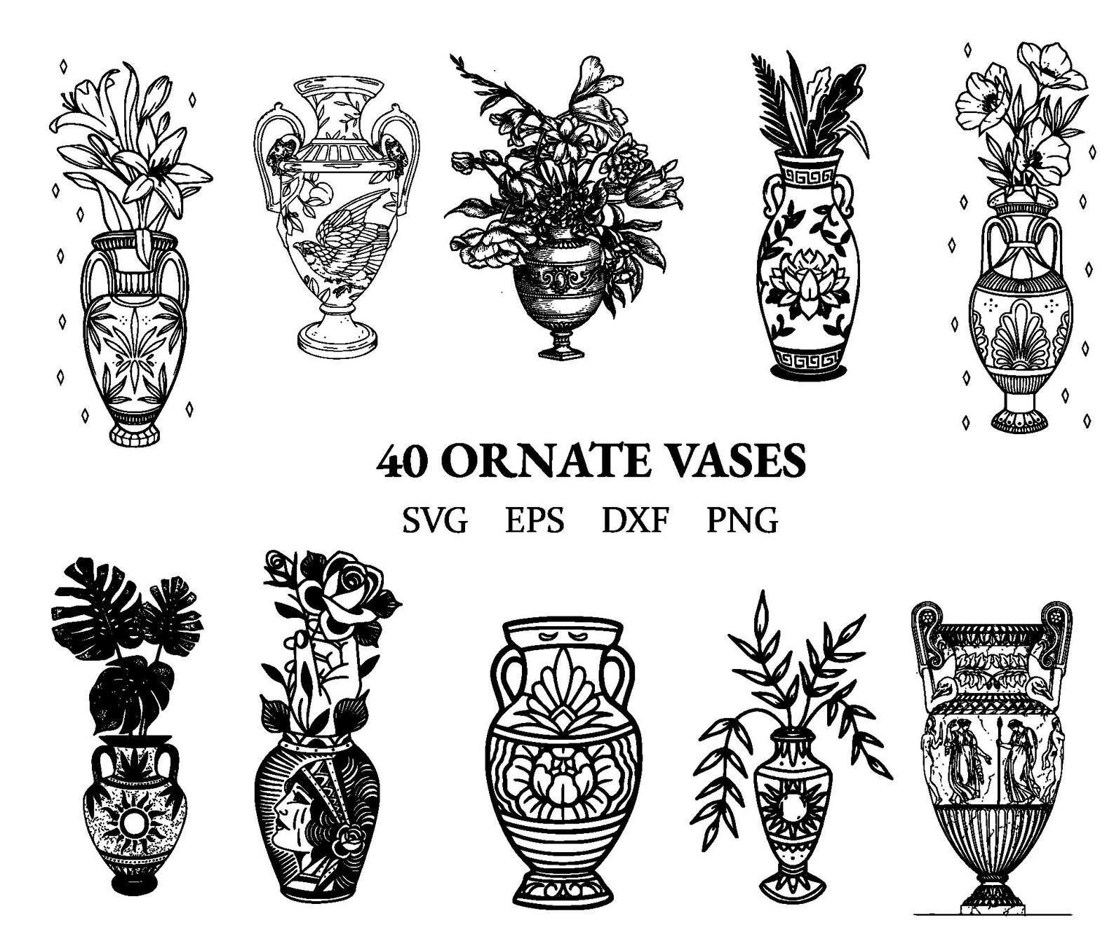 Flower Vase Svg Ornate Vases Svg Vase Clipart Eps Dxf Png - Etsy