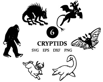 Cryptids Bundle SVG File Bigfoot, Mothman, Chupacabra, Lockness Monster ...
