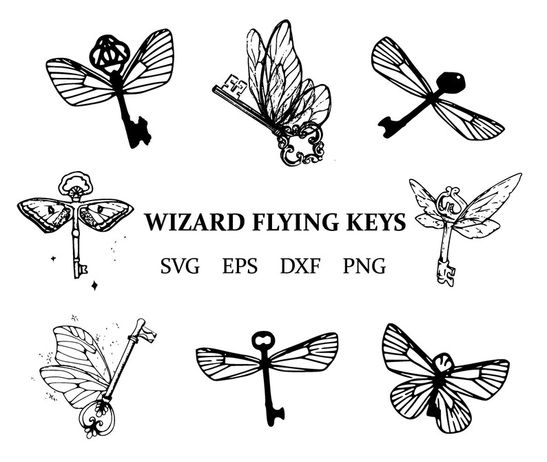Wizard Flying Keys Magic Keys Cricut Svg Files Antique Key Clipart - Etsy