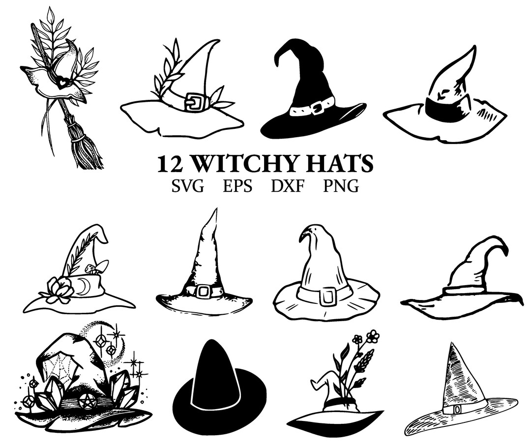 Witchy Hat Svg Mystical Hat Clipart Floral Witch Hat Eps Dxf Png - Etsy