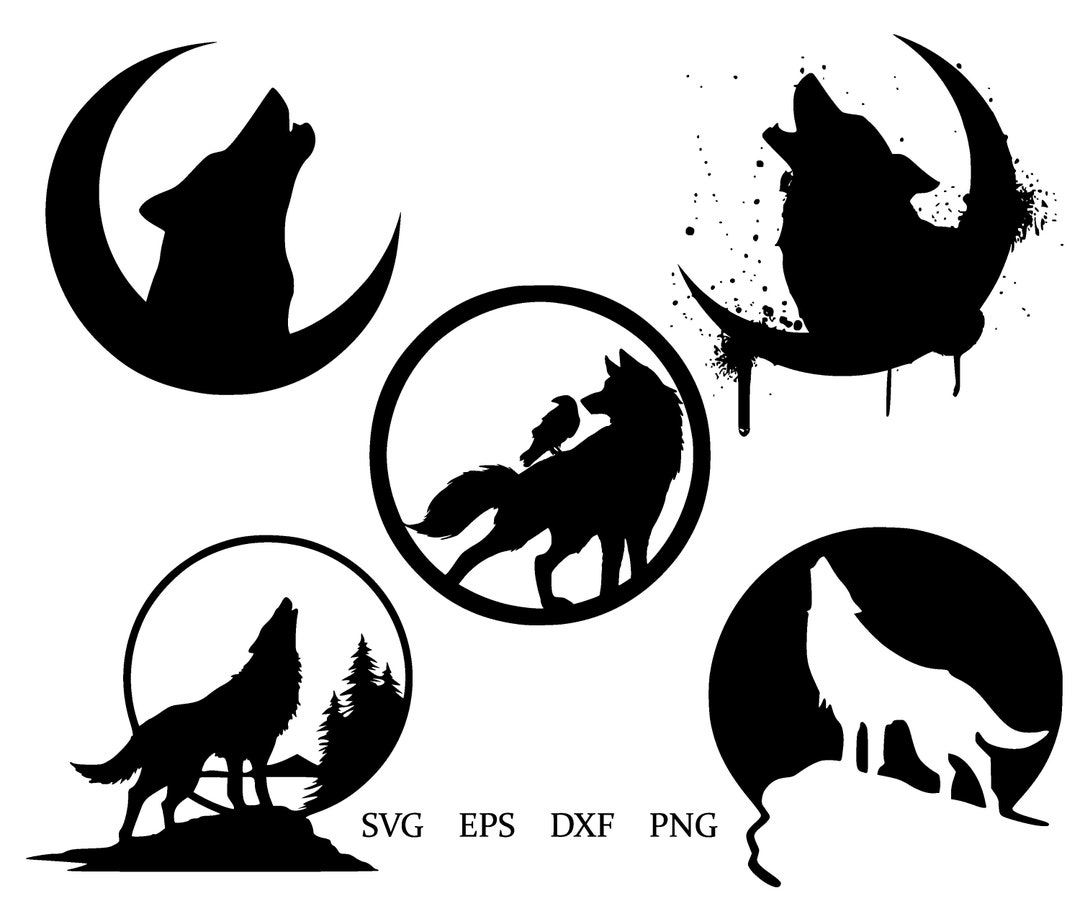 Loup svg lune et silhouette de loup clipart loup hurlant eps dxf png ...