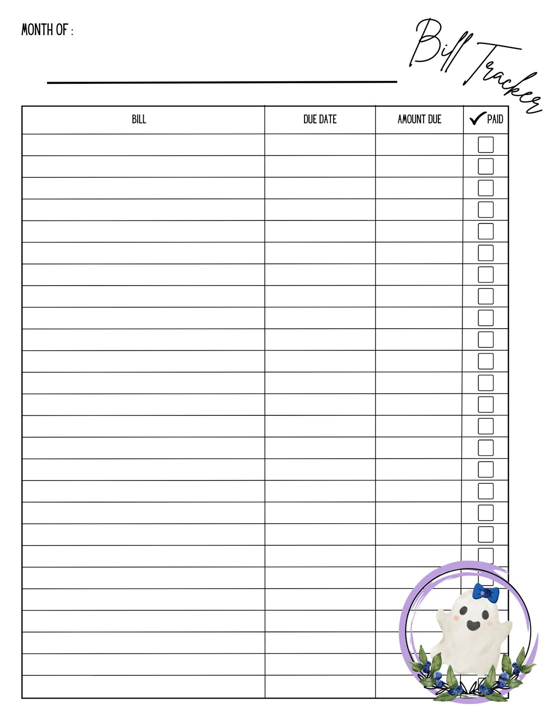 Monthly Bill Tracker Printable PDF - Etsy