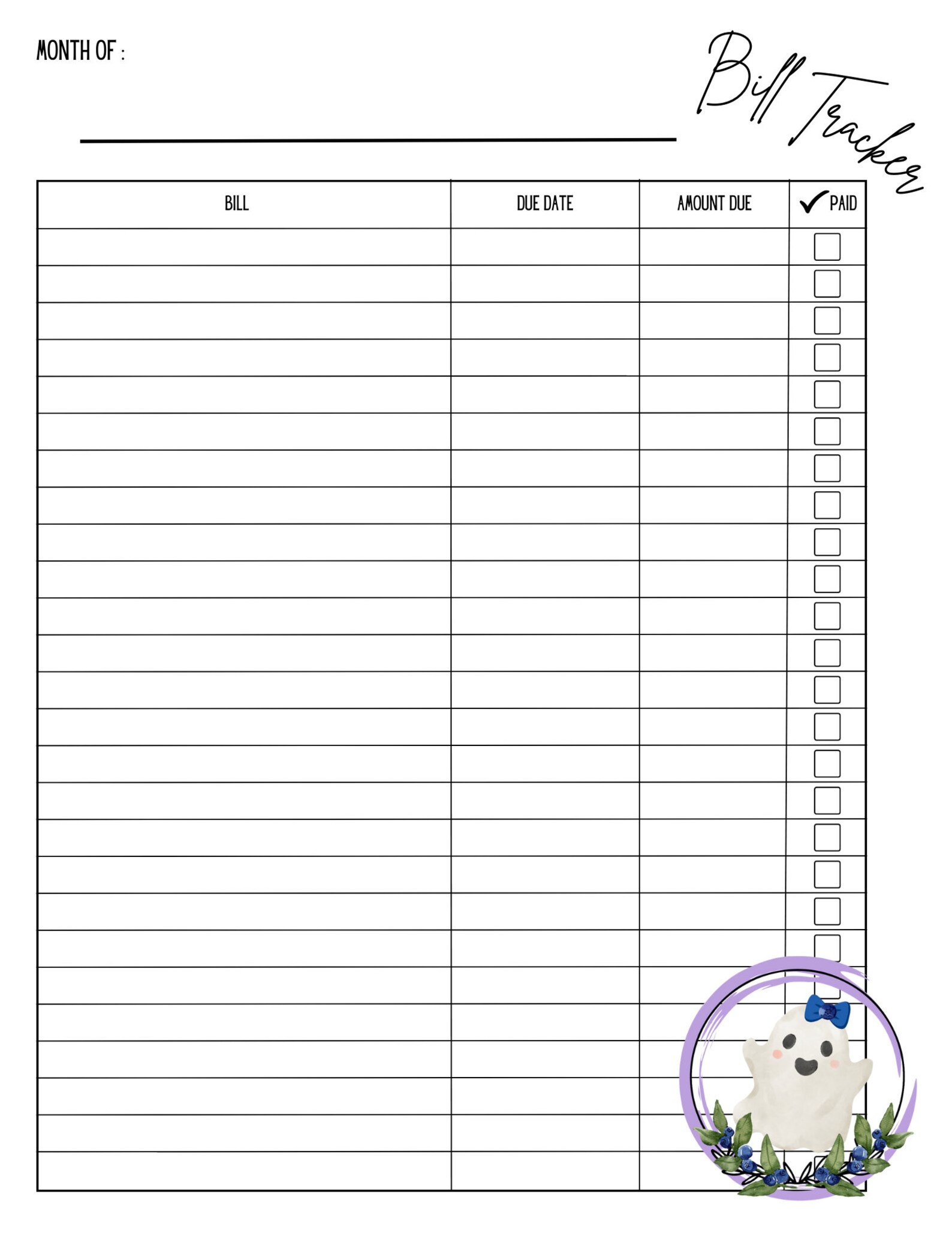 Monthly Bill Tracker Printable PDF - Etsy