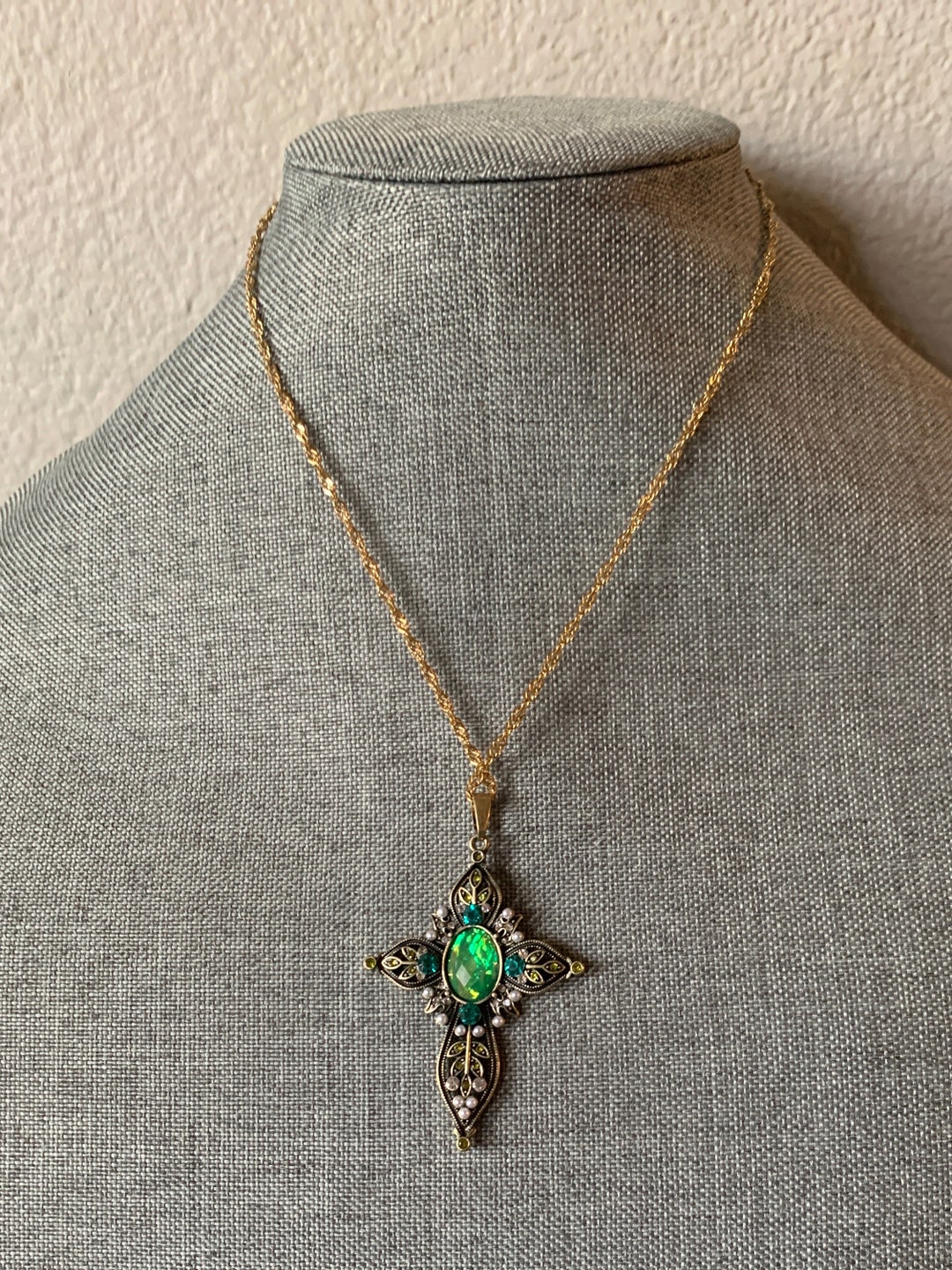 Green Cross Necklace, Cross Necklace, Cross Pendant, Renaissance ...