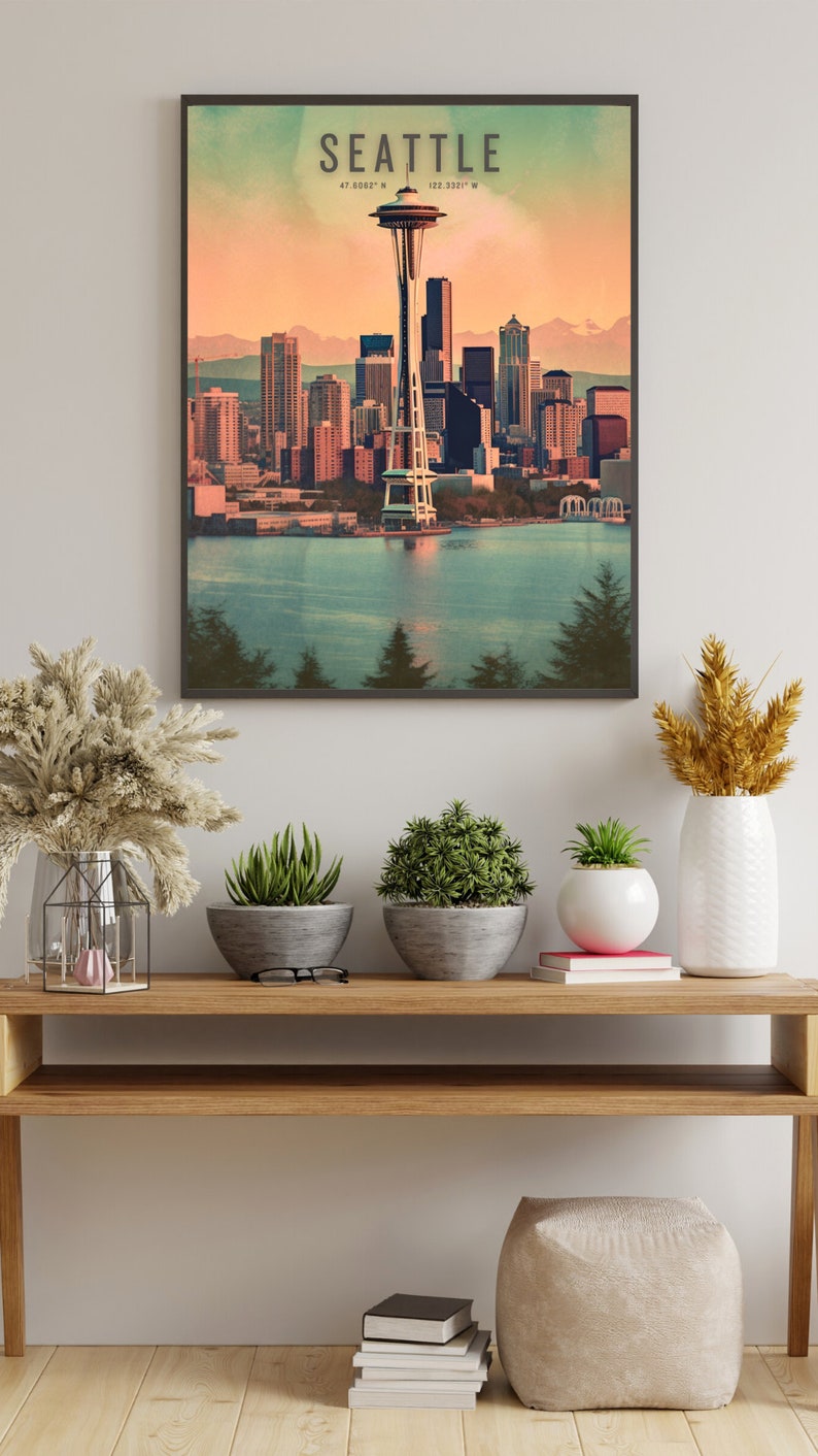 Retro Seattle Washington Skyline Digital Poster - Etsy