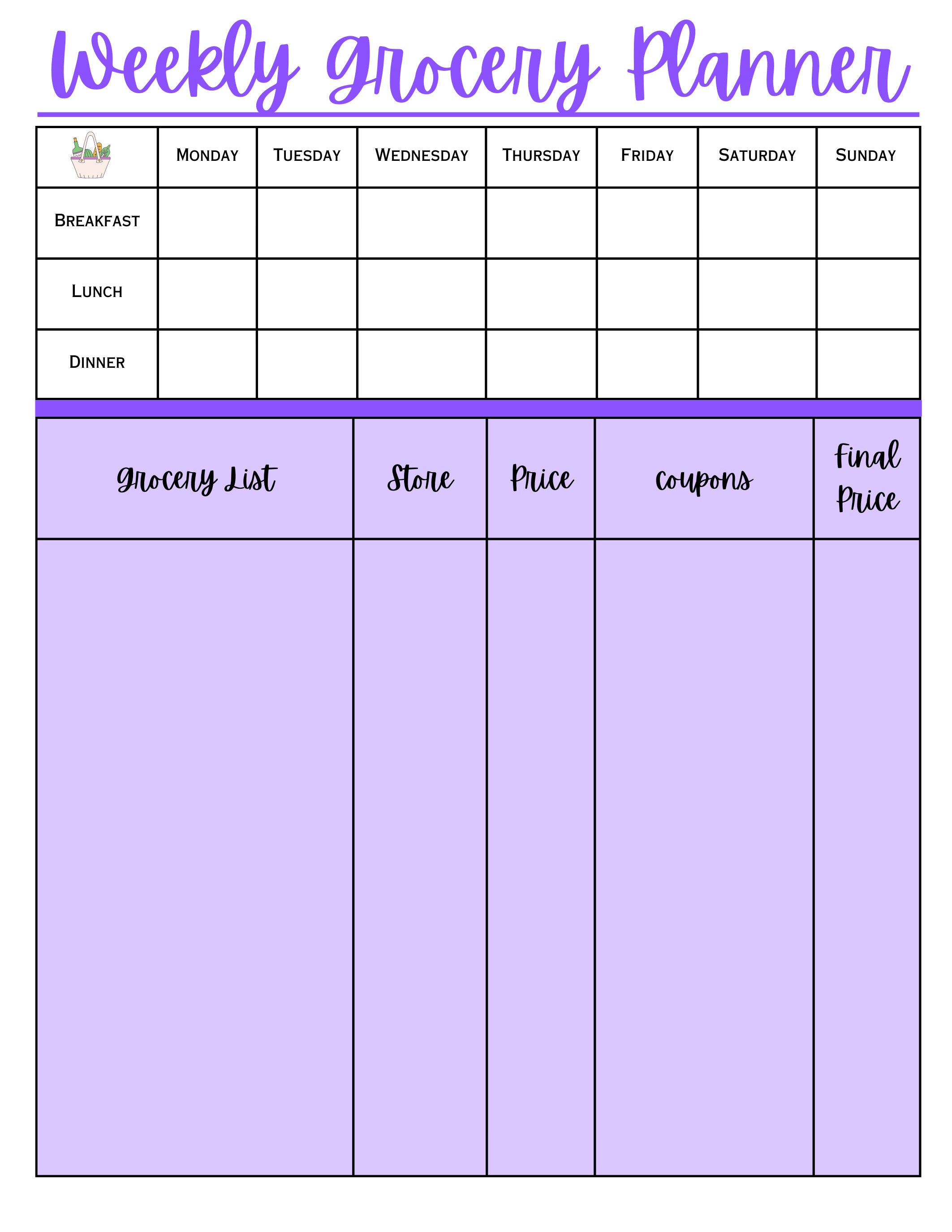Printable Weekly Meal Planner - With Detailed Grocery List - Etsy