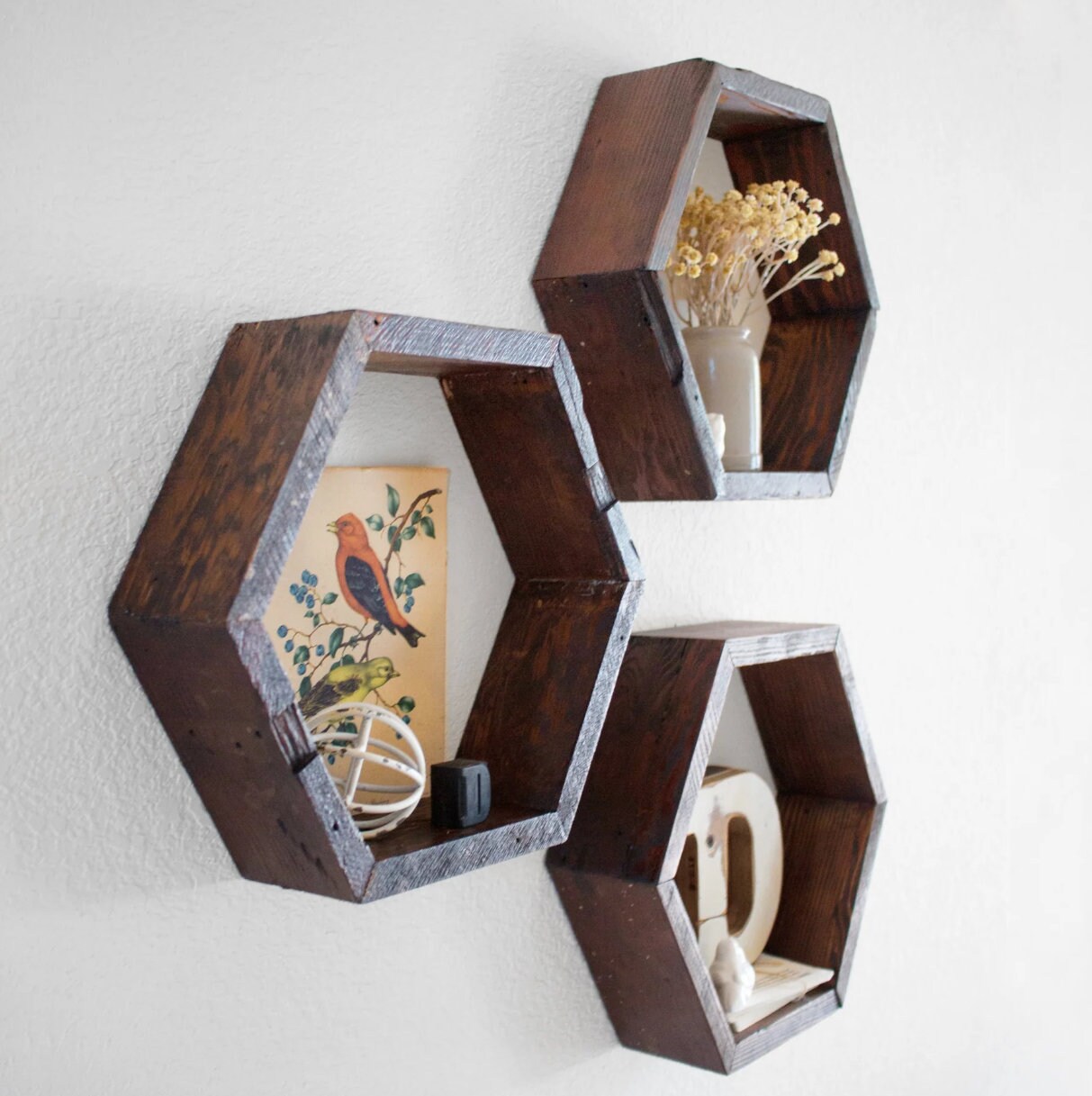 Reclaimed Wood Hexagon Wall Shelves Wall Shelf Hexagon Storage Shelving ...
