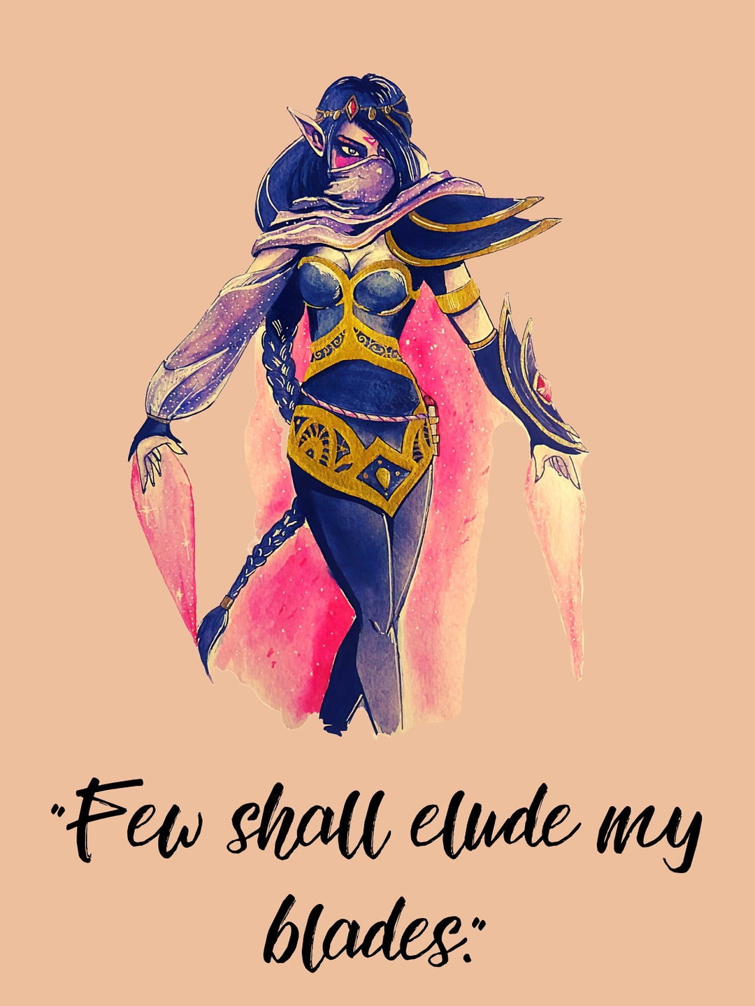 Dota 2 Templar Assassin Artwork With Calligraphy Quote | Watercolor ...