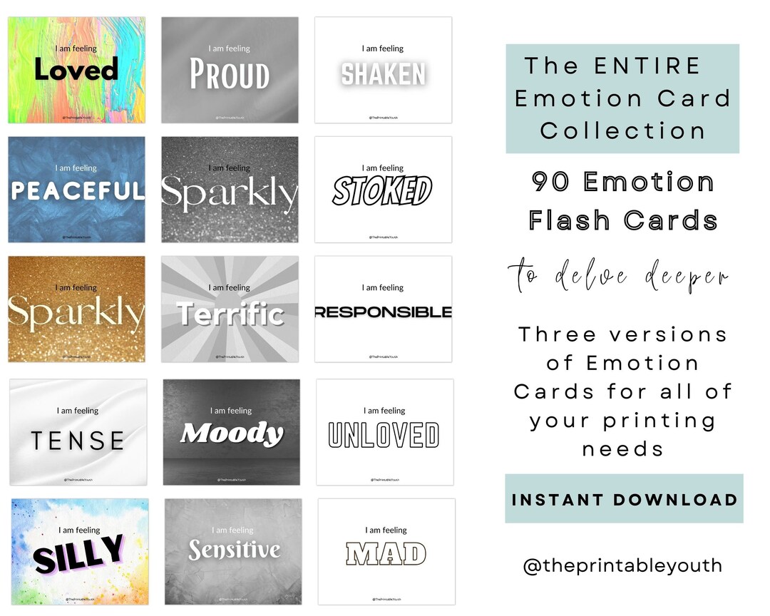 Emotion Flash Cards Bundle for Kids and Teens, Digital Download ...