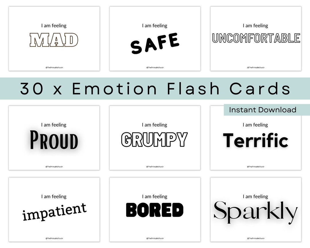 Emotion Flash Cards for Kids and Teens, Digital Download, Feelings ...