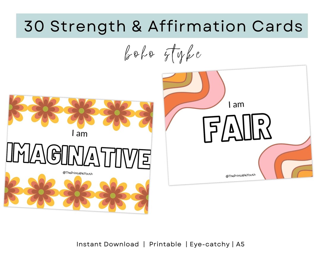 Strength Flash Cards, Affirmation Cards, Digital Download, Teacher and ...