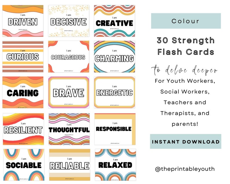 Strength Flash Cards, Affirmation Cards, Digital Download, Teacher and ...