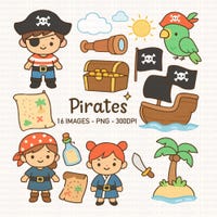 Cute Pirate Clipart Set, Watercolor Pirates Nursery Art, Pirate PNG for ...