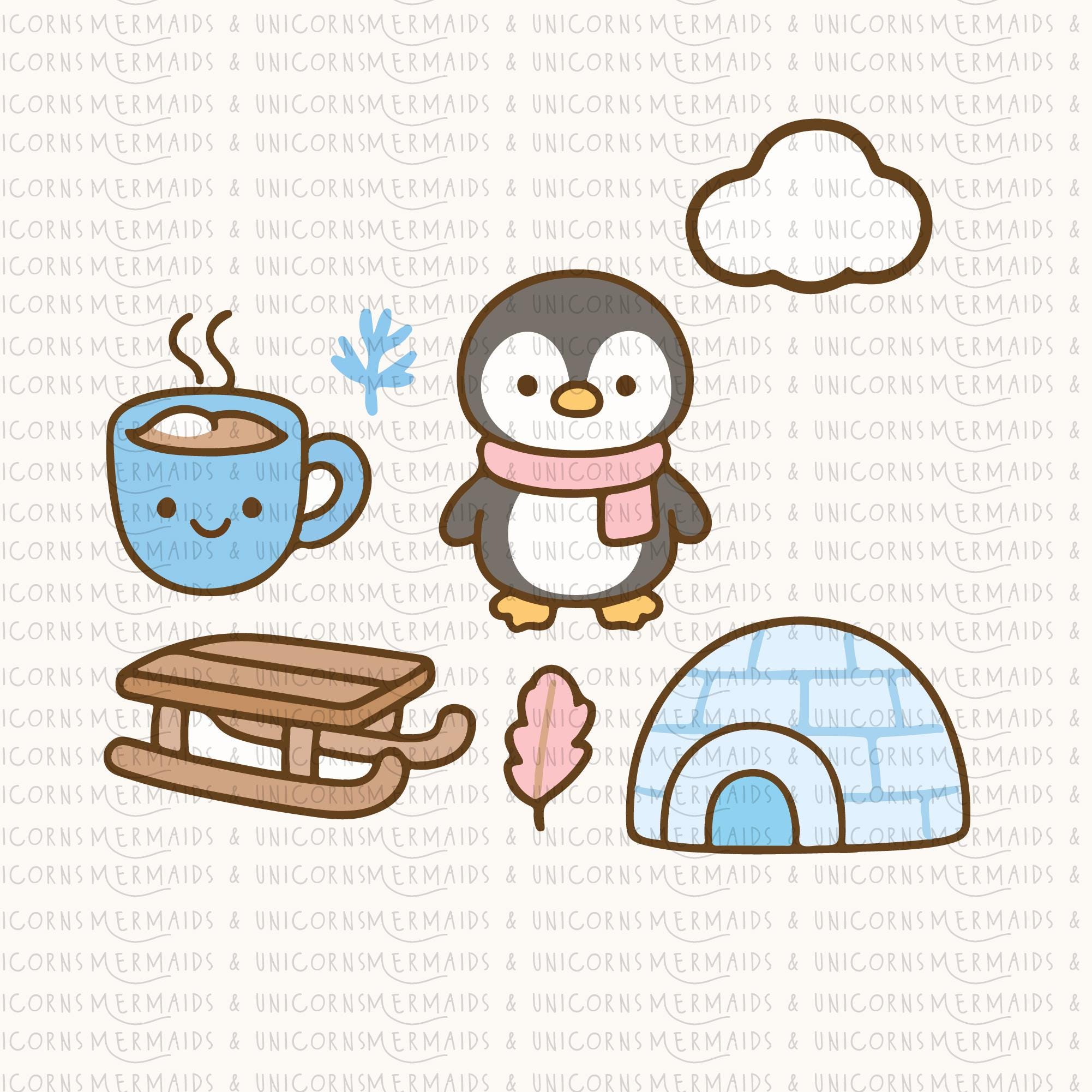 Kawaii Winter Clipart | Polar Bear, Penguin, Narwhal (digital Download ...