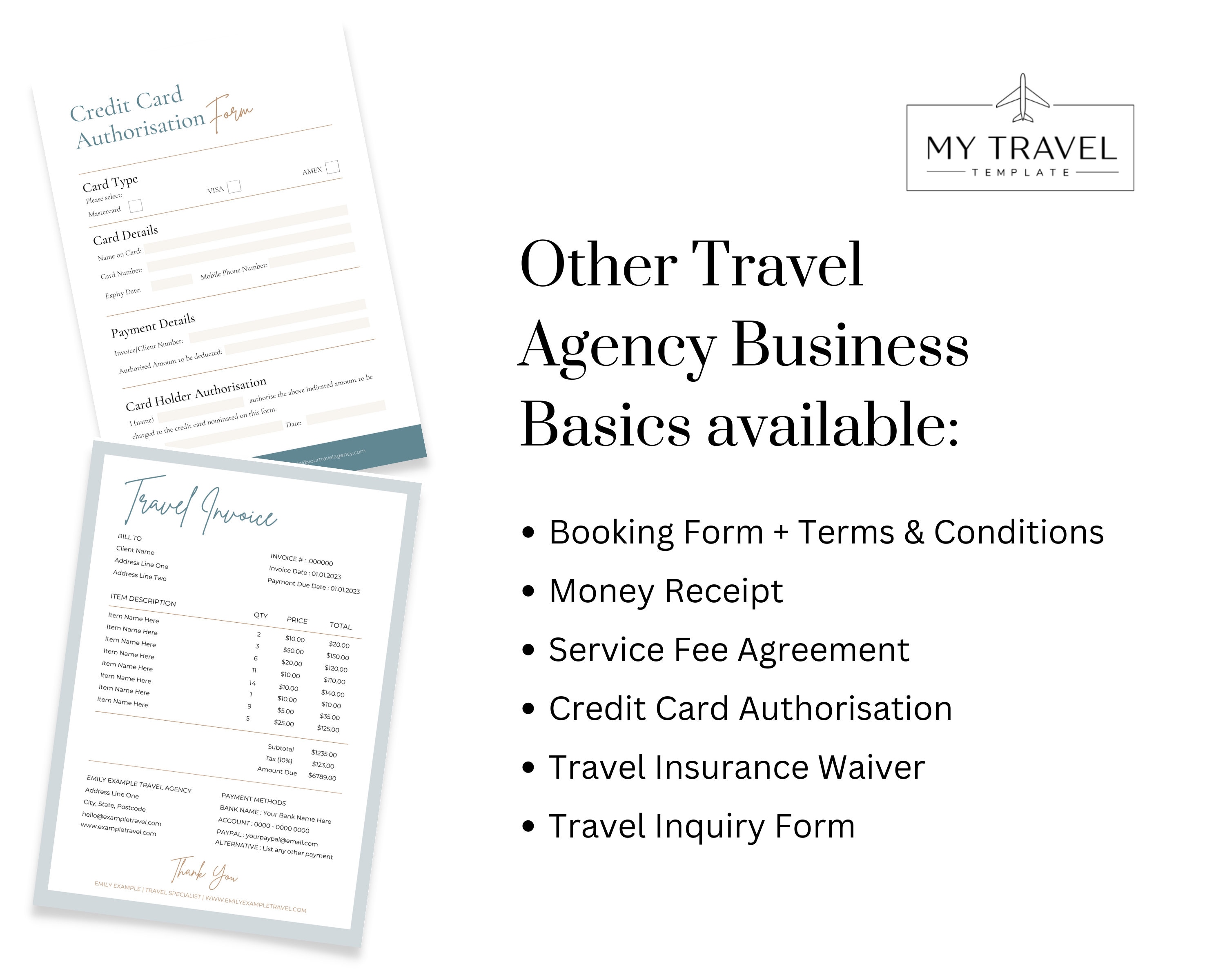 Travel Agency Invoice Form Template Travel Invoice Template - Etsy
