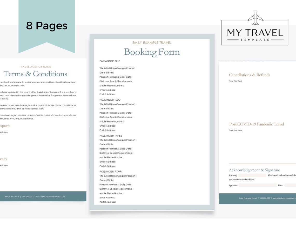 Travel Agency Booking Form Template Travel Agency Terms & - Etsy