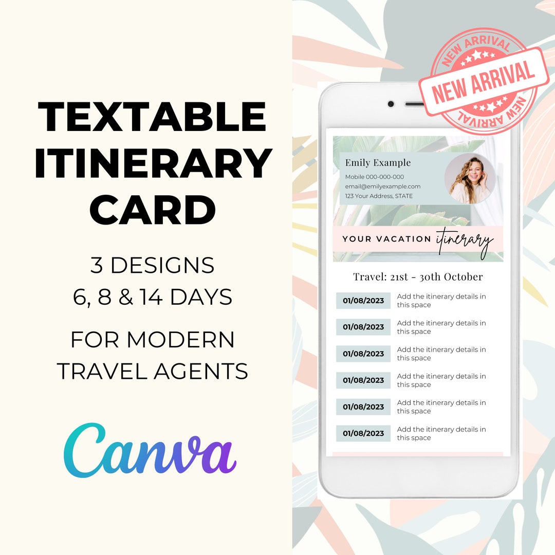 Textable Travel Itinerary Card: Canva Template (digital Download) - Etsy