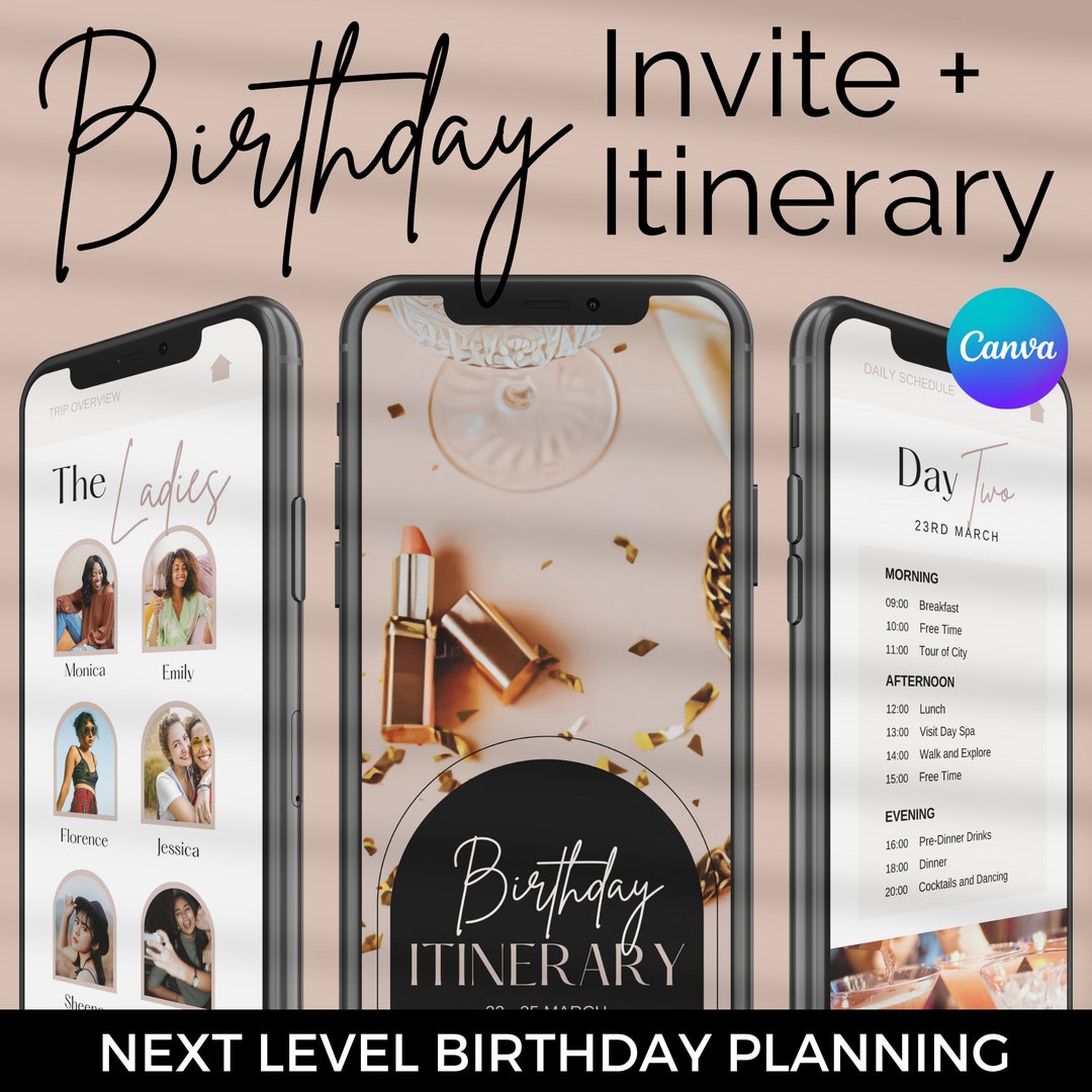 Birthday Itinerary, Parti Birthday Invite, Birthdayinvite, Digital ...