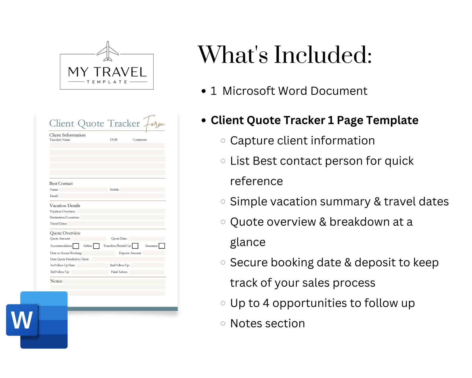 Client Quote Tracker Template Travel Quote Tracker Travel - Etsy