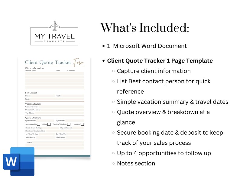 Client Quote Tracker Template Travel Quote Tracker Travel - Etsy