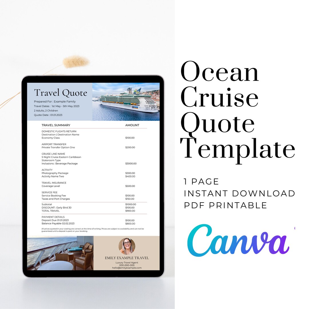 Cruise Quote Template: Travel Agent Canva Design (digital Download) - Etsy
